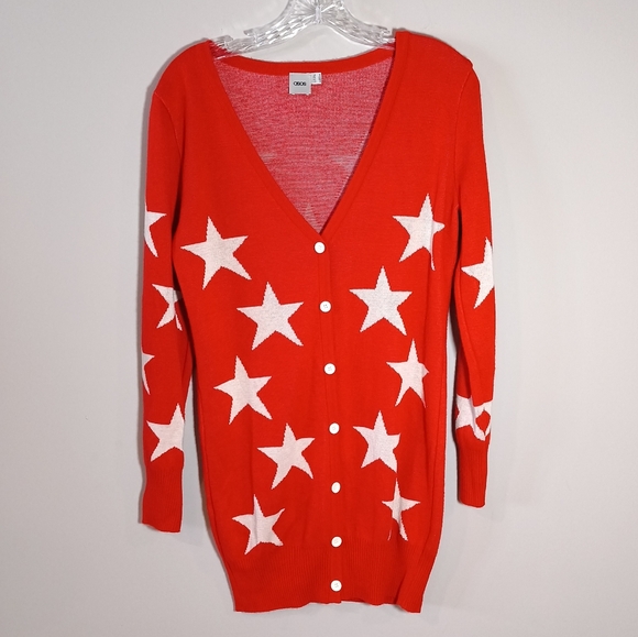 ASOS | Sweaters | Asos Sweater Cardigan Red Star Jacquard Size 6 | Poshmark